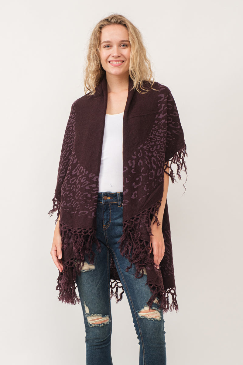 RAJ MAE SPOTTED LEO BORDER PONCHO COFFEE | Raj Imports