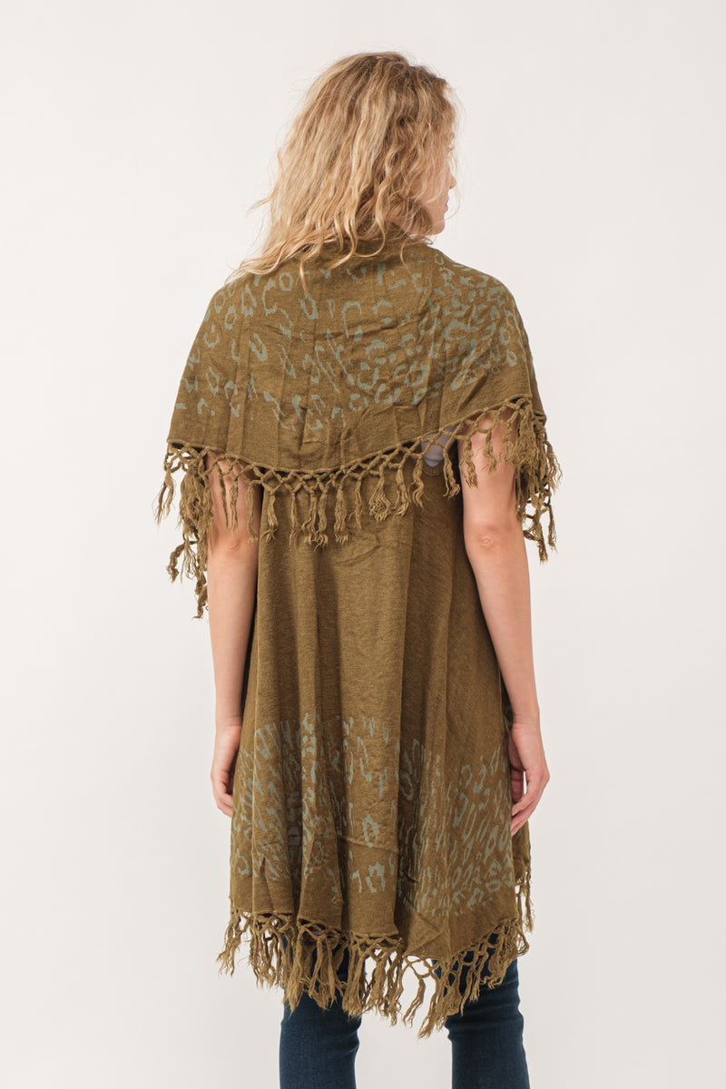 RAJ MAE SPOTTED LEO BORDER PONCHO OLIVE | Raj Imports