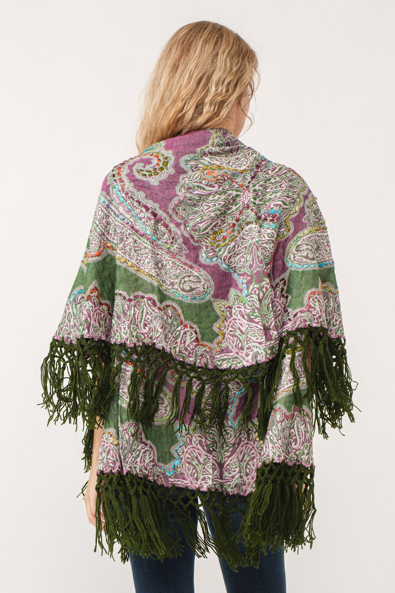 RAJ REGINA THICK STITCH EMBROIDERED PONCHO GREEN | Raj Imports