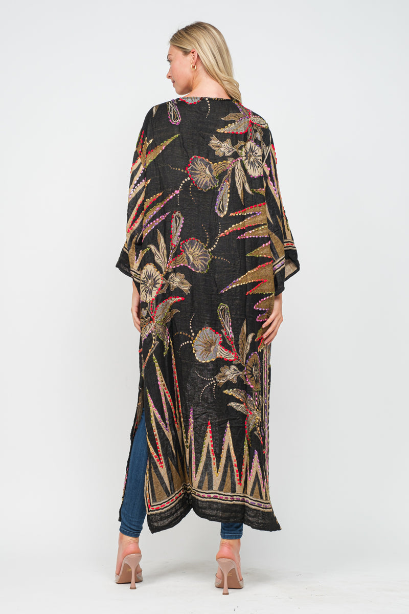 RAJ MARIA BLACK GOLD THICK STITCH EMBROIDERED DUSTER | Raj Imports
