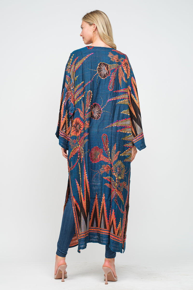 RAJ MEGHAN SAPPHIRE THICK STITCH EMBROIDERED DUSTER | Raj Imports