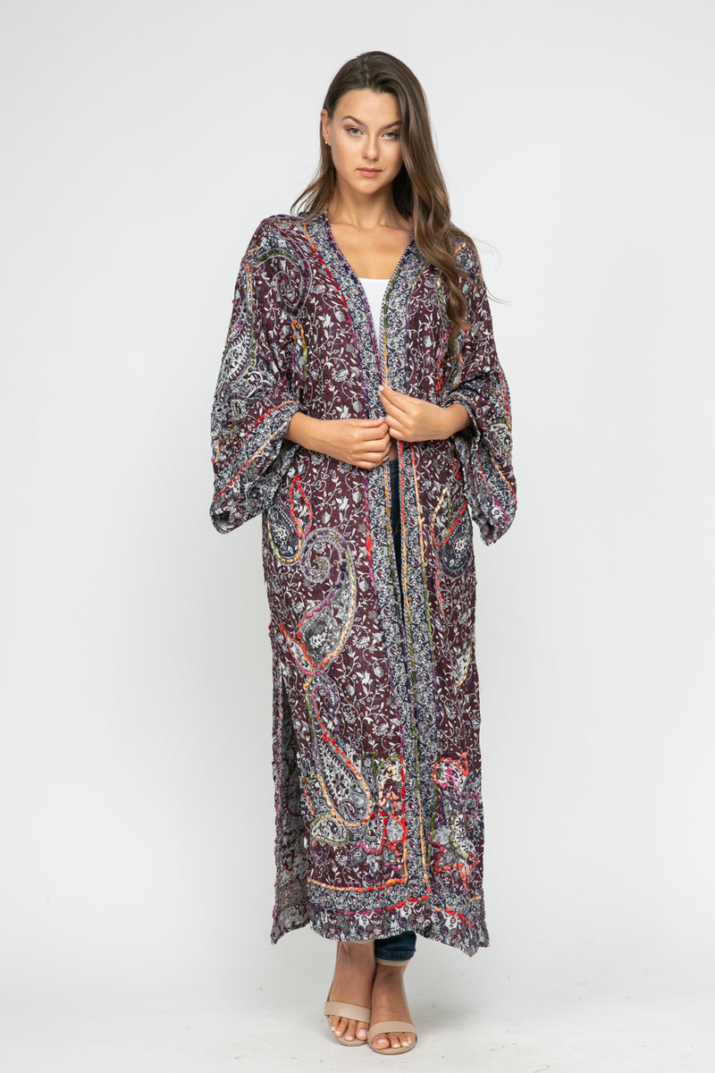 RAJ SIERRA THICK STITCH EMBROIDERED DUSTER AUBERGINE PLUS SIZE | Raj ...