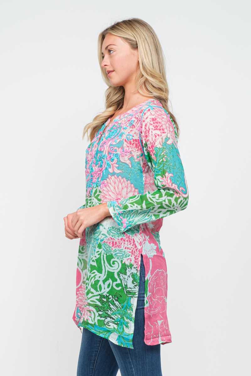 RAJ ALINA PRINTED EMBROIDERED TUNIC | Raj Imports