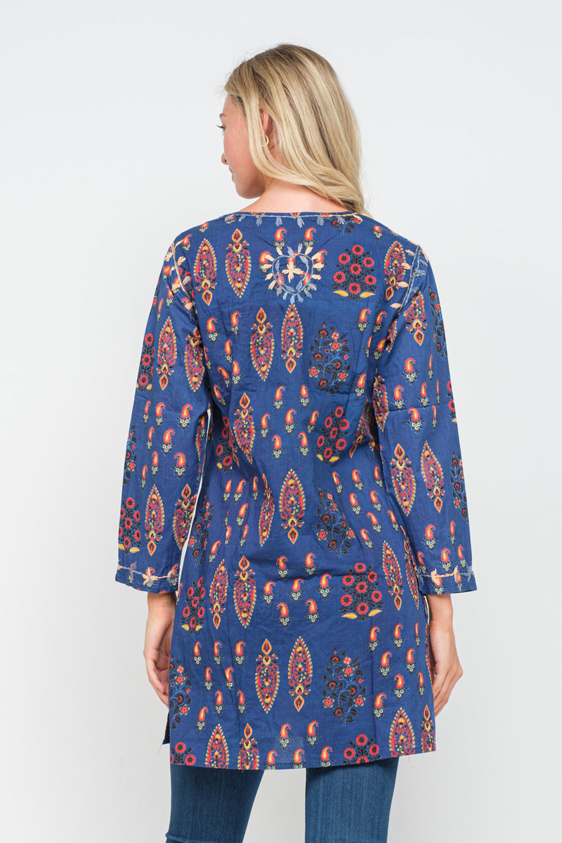 RAJ ADA BLUE EMBROIDERED TUNIC | Raj Imports